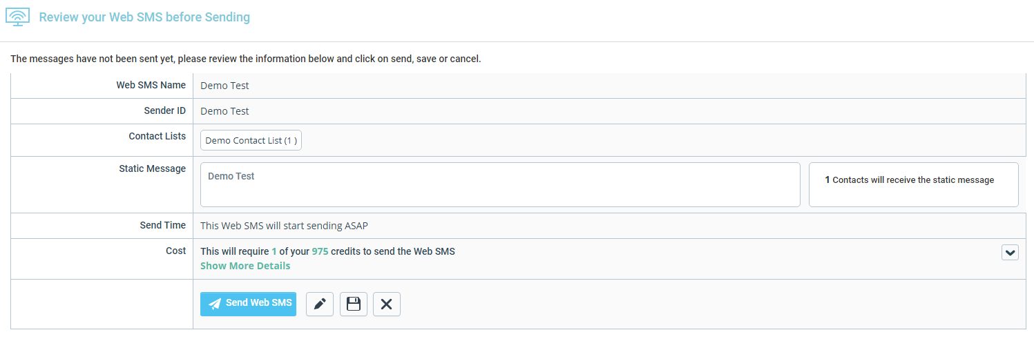 Web SMS Summary